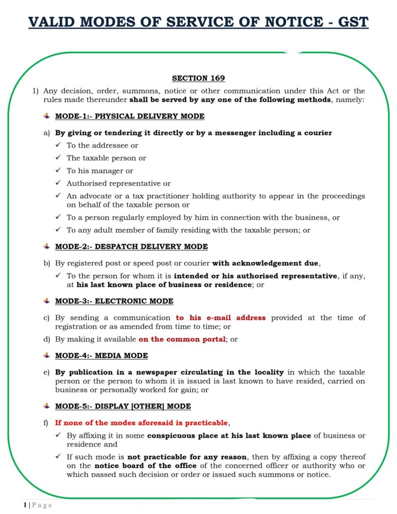 Valid Mode Of Service Of Notice Under GST CGST CA Rajput Valid Mode Of Service Of Notice Under GST CGST CA Rajput