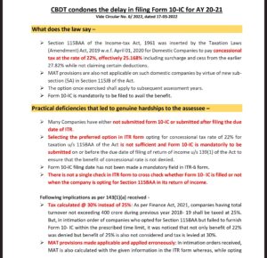 Condonation of delay in filing Form 10-IC for AY 20-21 | RJA