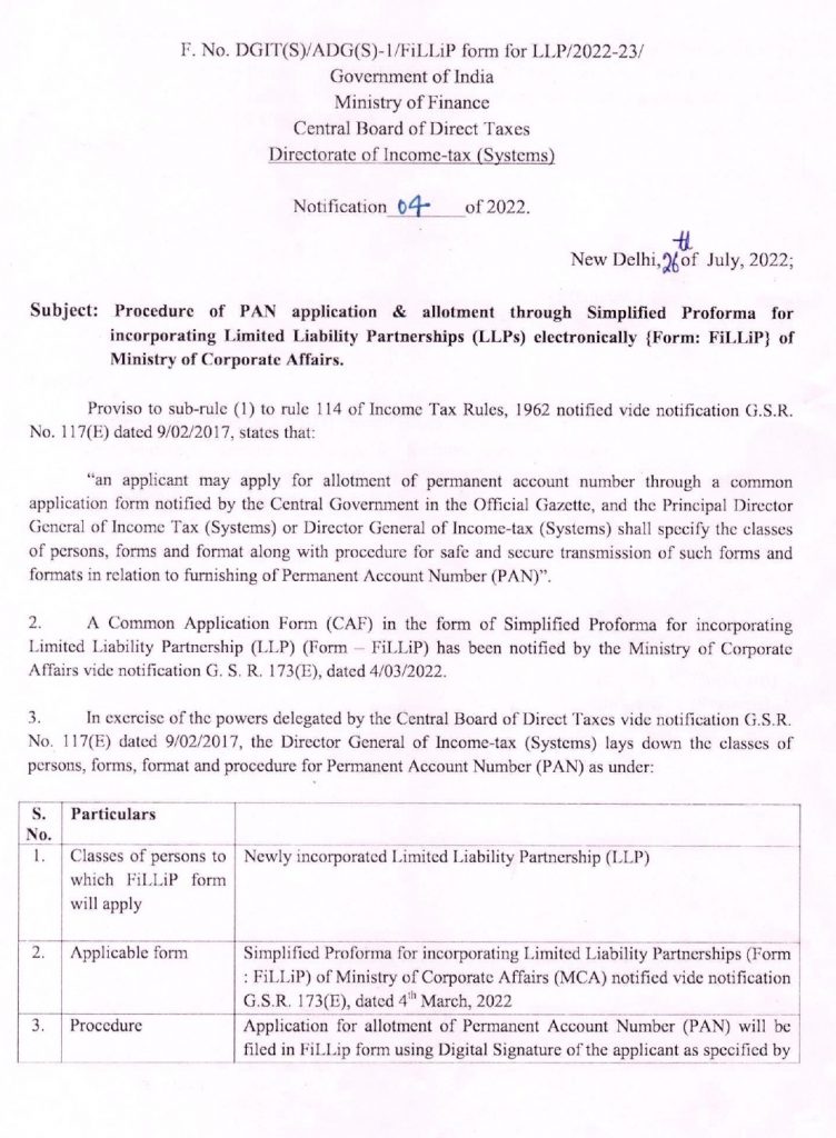 PAN/TAN integration for New LLP registration form FiLLip|RJA