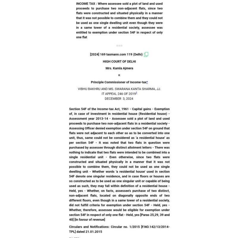 Is Deduction u/s 54 & 54F can be claimed simultaneously| RJA