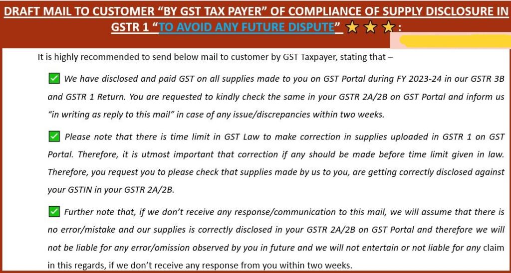 Draft Letter to Avoid Dispute over Incorrect GSTN in GSTR 1