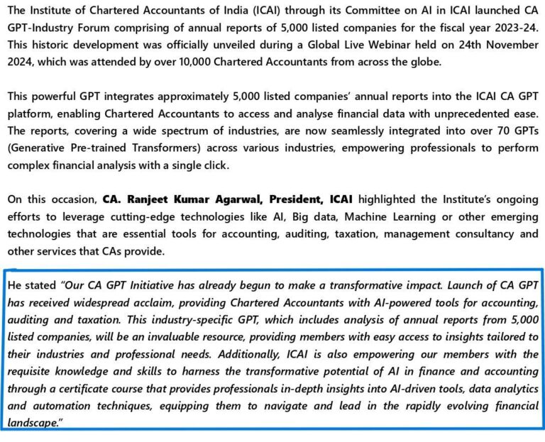 ICAI started: Industry-Specific CA GPT Platform